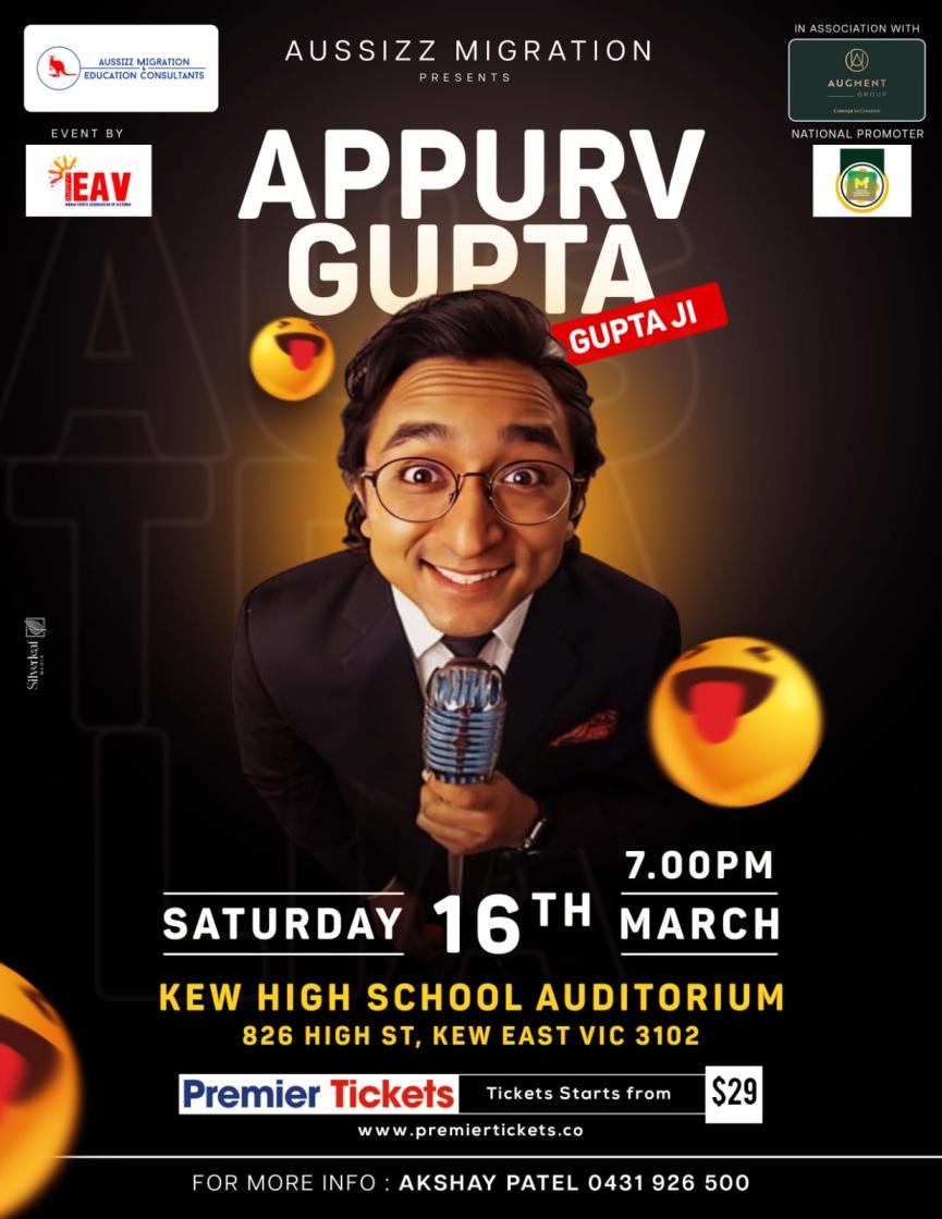 Stand-Up Comedy By Appurv Gupta in Melbourne 2024 | Premier Tickets